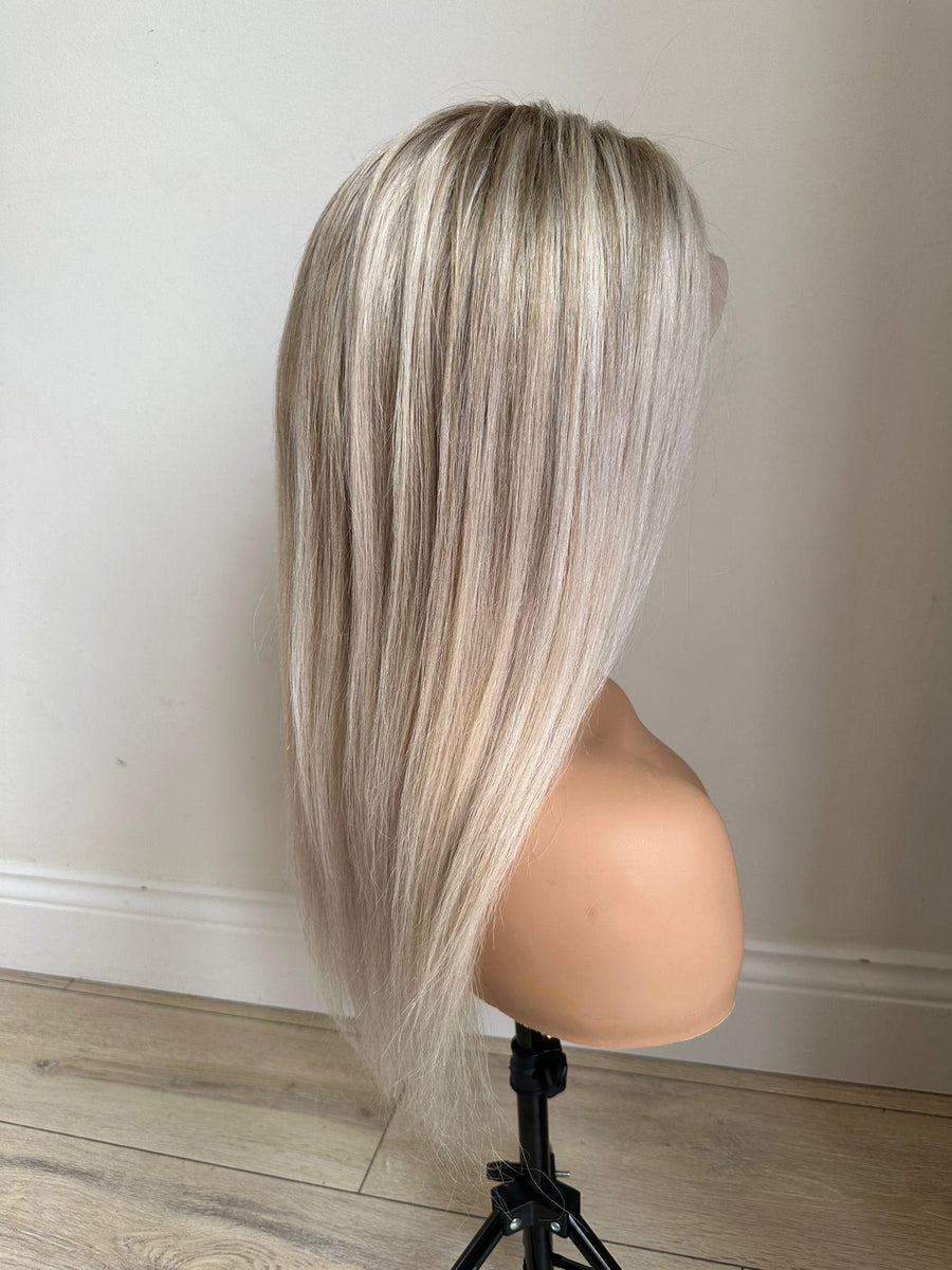 Luxury READY TO SHIP 16” 130% Light Ash Blonde Human Hair Full Lace Wi ...