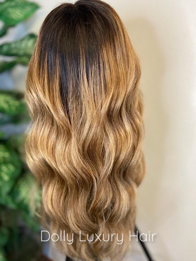 BAILEY | Luxe Caramel Platinum Ash Blonde Balayage Human Hair Swiss 13 ...